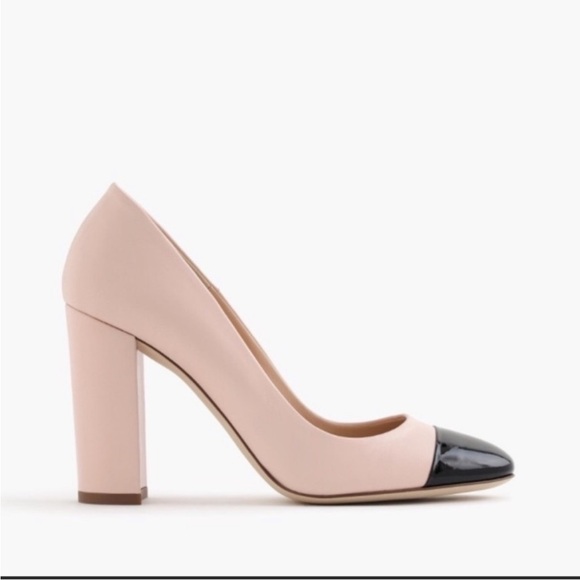 J. Crew | Shoes | J Crew Lena Blush Leather Heeled Pump 7 Black Patent ...
